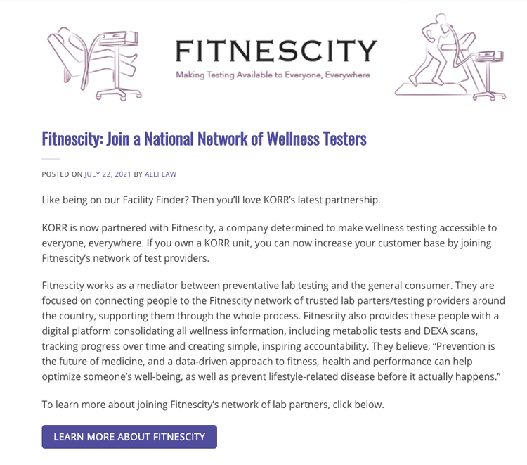 Fitnescity x KORR: making metabolic (RMR) testing easier to find | DEXA ...